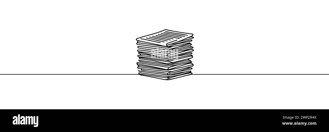 One line drawing of a stack of news newspapers. Vector illustration ...