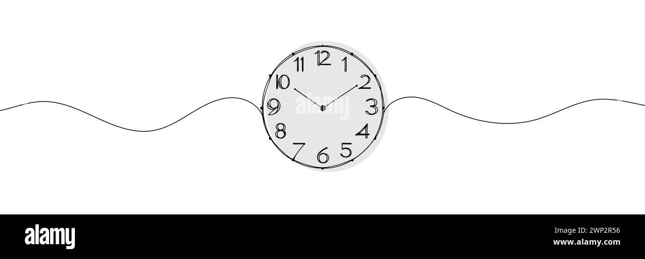 Continuous one line drawing clock icon with doodle handdrawn style ...