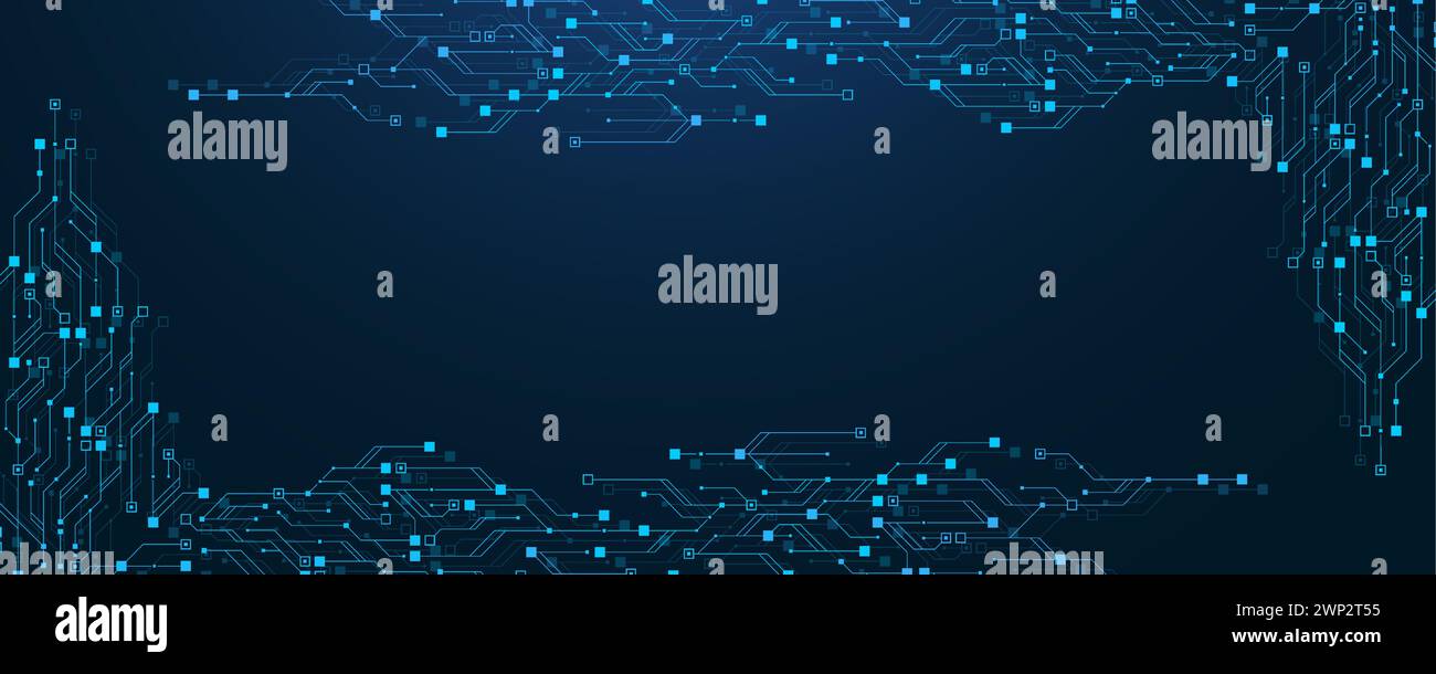 Quantum computer technologies concept. Futuristic blue circuit board background vector. Modern ...