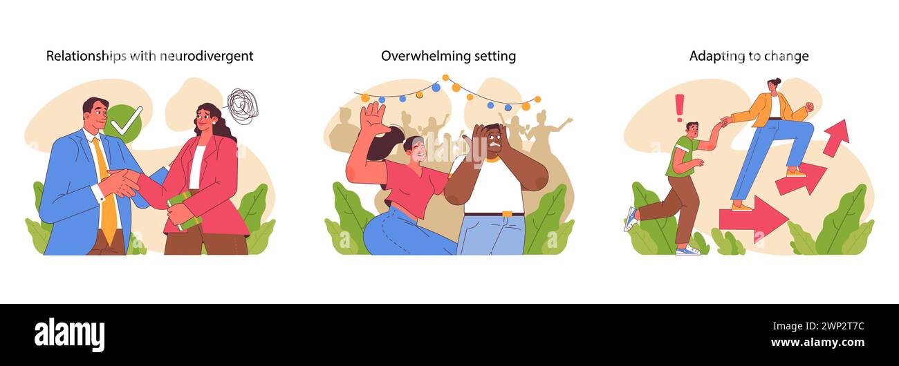 Neurodivergent relationships set. Capturing connection, sensory ...