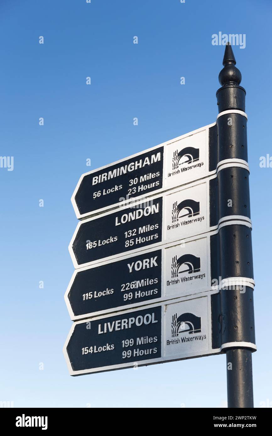 UK, Warwickshire, Warwick, British Waterway canal signpost Stock Photo ...