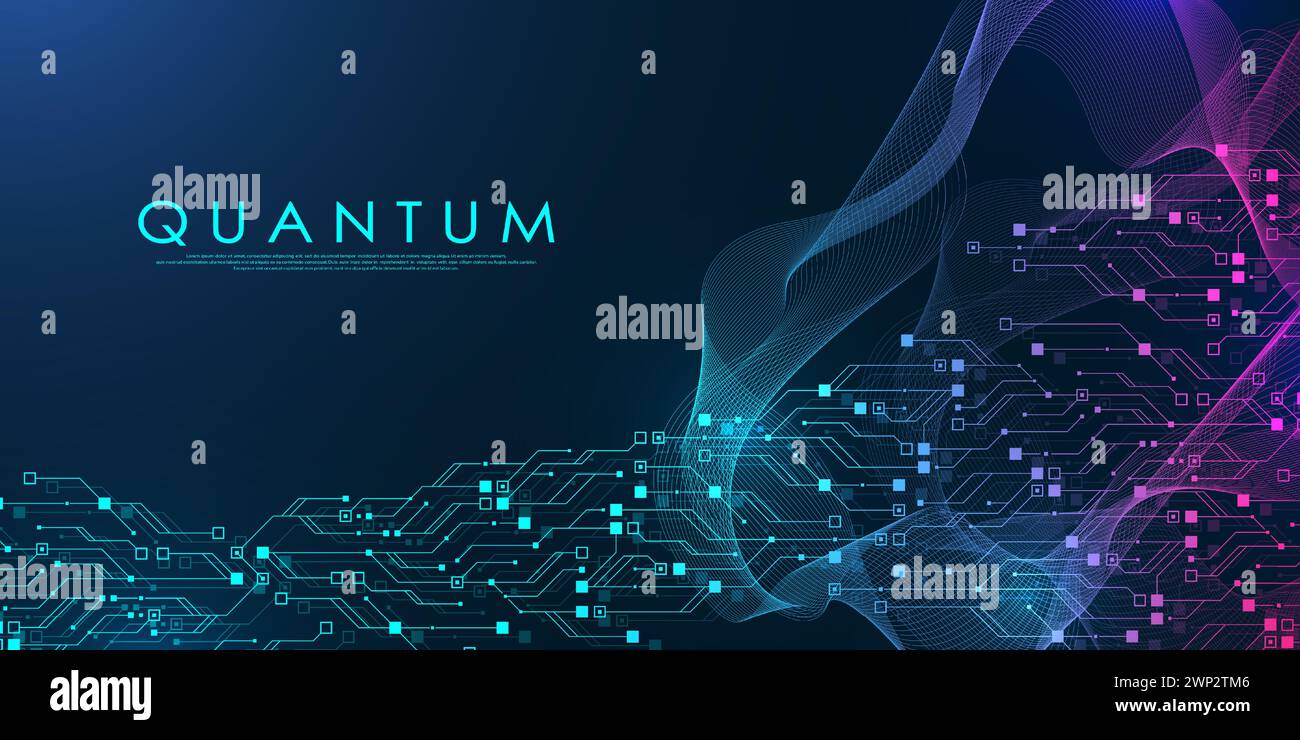 Quantum computer technologies concept. Futuristic blue circuit board background vector. Modern ...