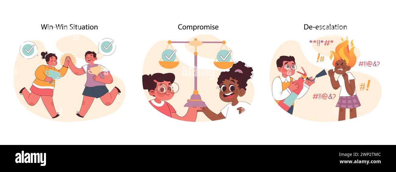 Conflict resolution set for children. Joy of a win-win outcome, the ...