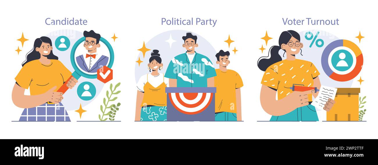 Election set. Democratic procedure, citizens choosing political party ...