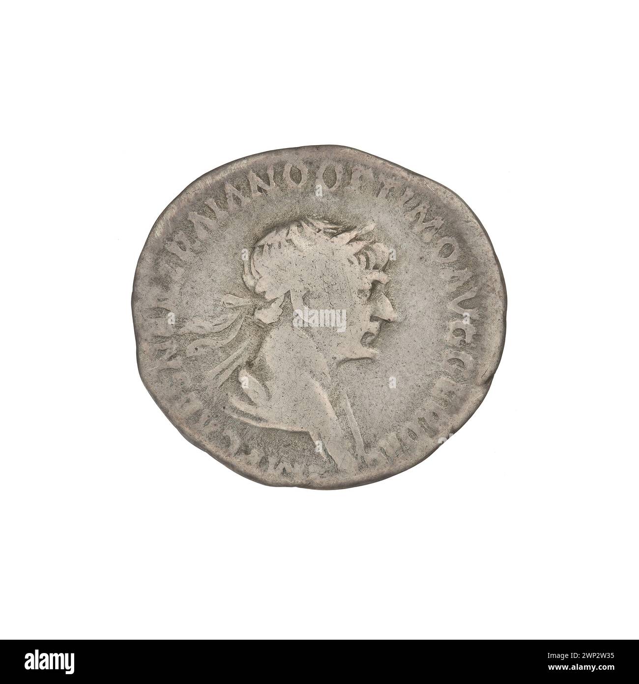 Roman denarius issued by Trajan between 112-117, showing heads, plates ...