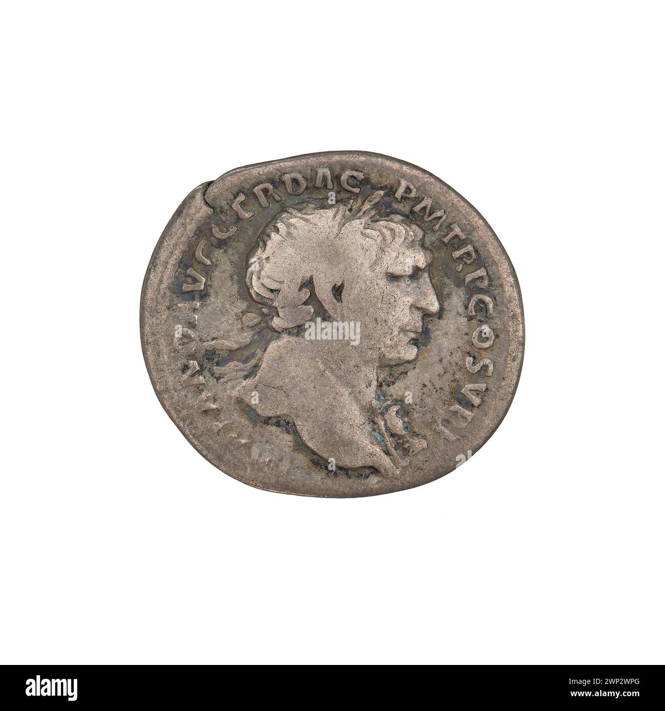 Denarius from 103-111 CE depicting Emperor Trajan with the mythological ...