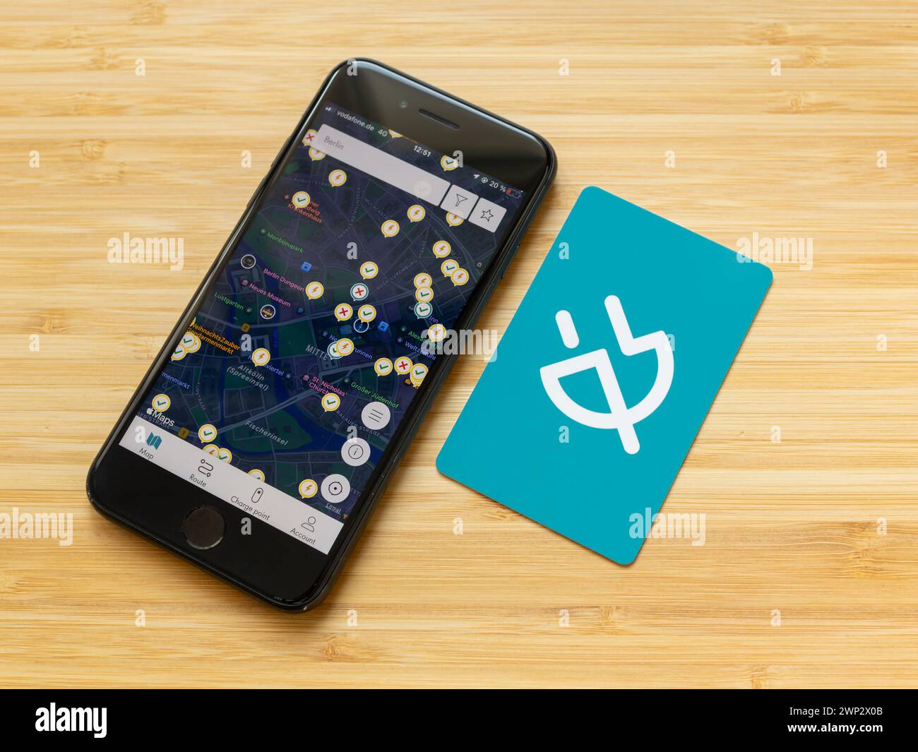 Shell Recharge card with the logo sign next to the application. A map ...