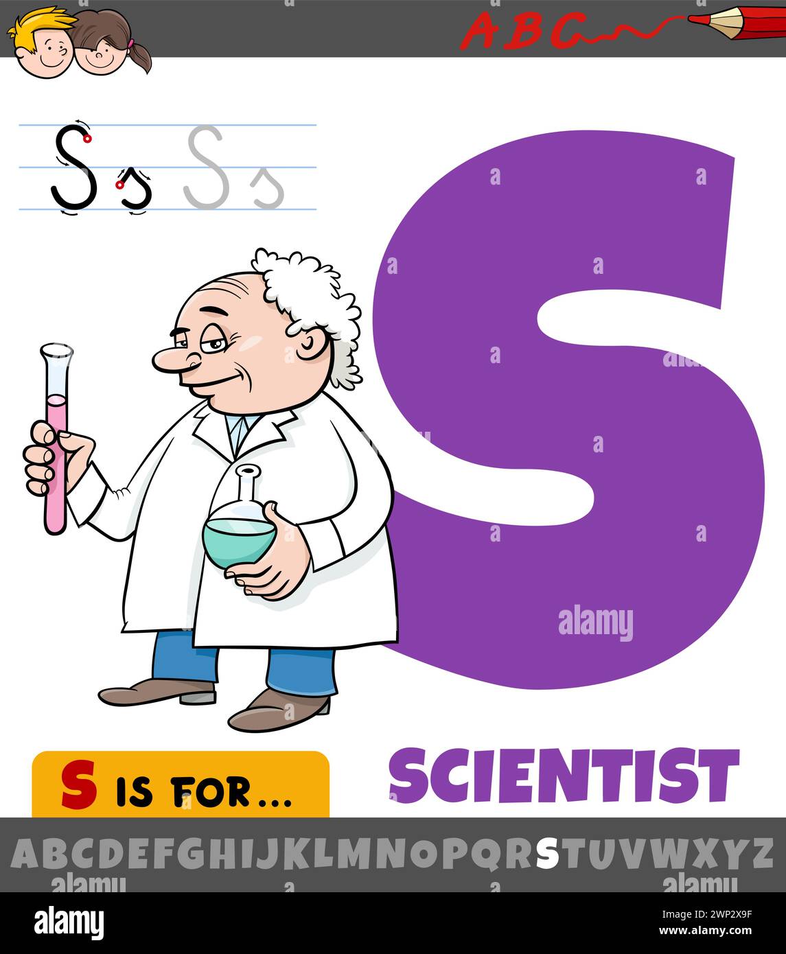 Educational cartoon illustration of letter S from alphabet with ...