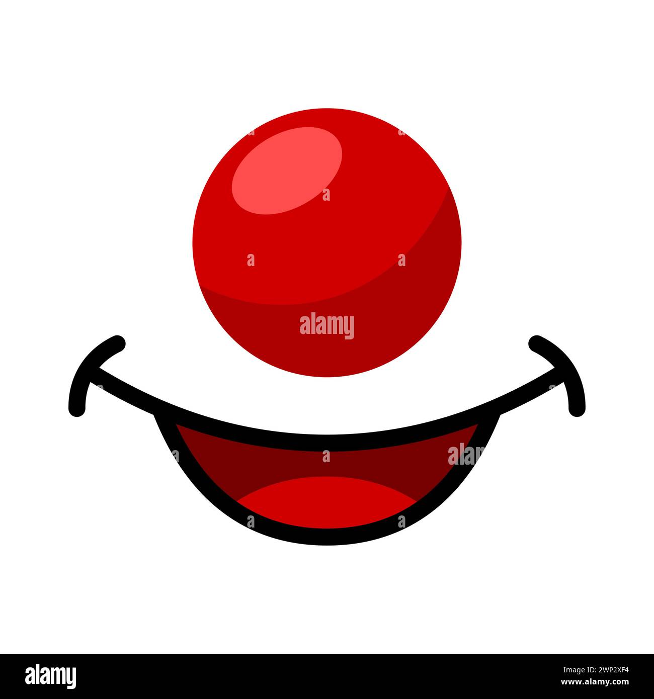 Clown red nose and mouth smile. Clown face on white background suit for ...