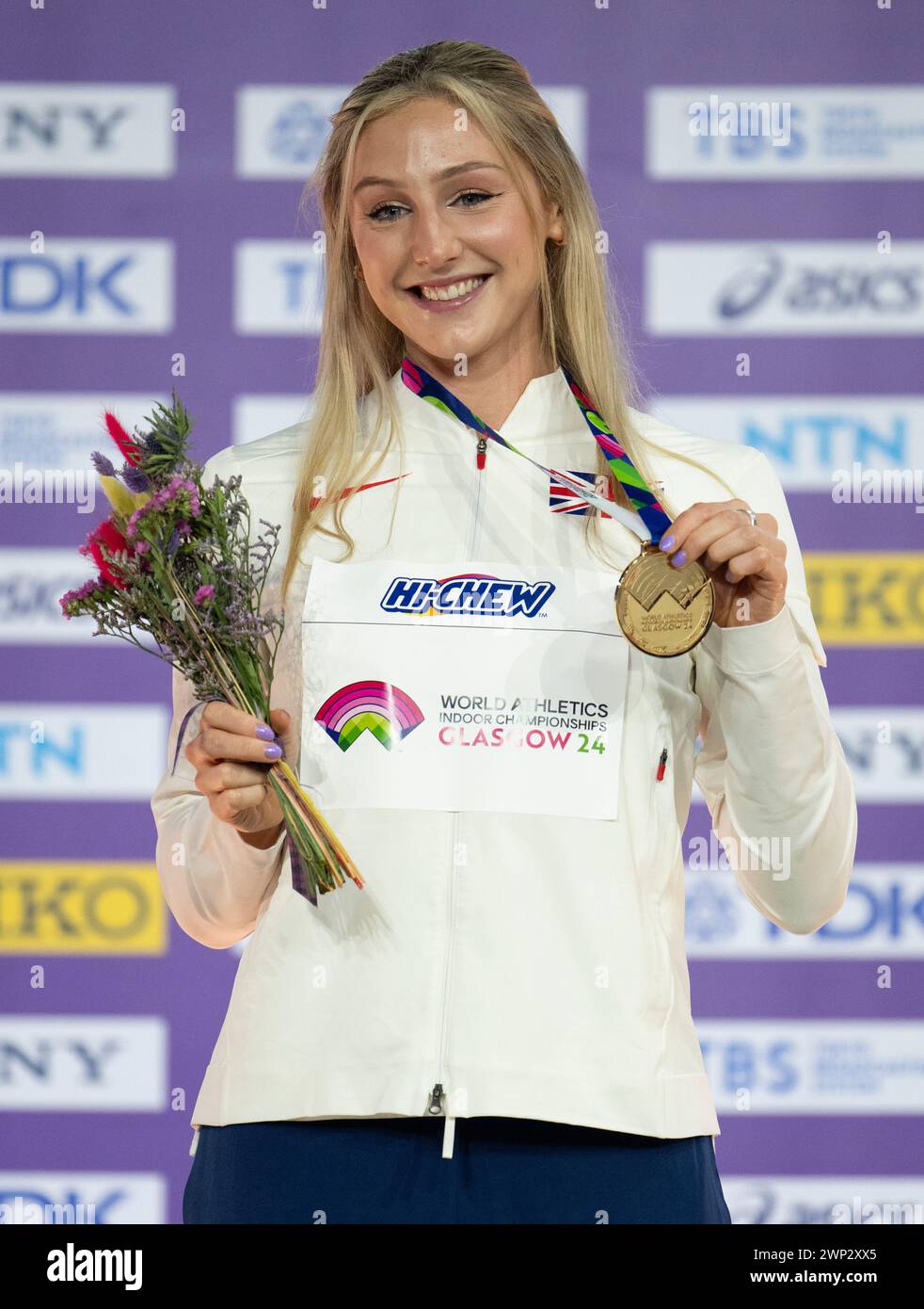Molly Caudery of Great Britain gold medal ceremony in the Pole Vault ...