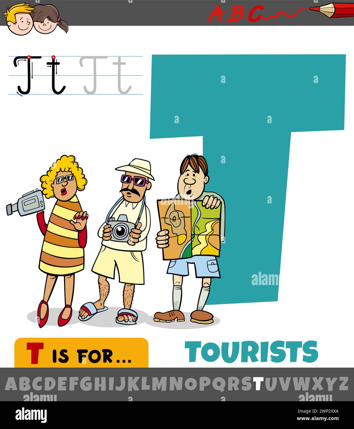 Educational cartoon illustration of letter T from alphabet with ...