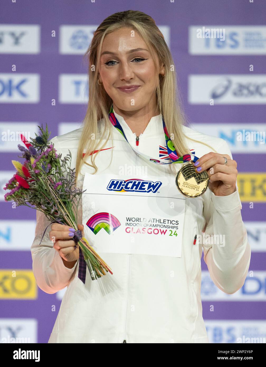 Molly Caudery of Great Britain gold medal ceremony in the Pole Vault ...