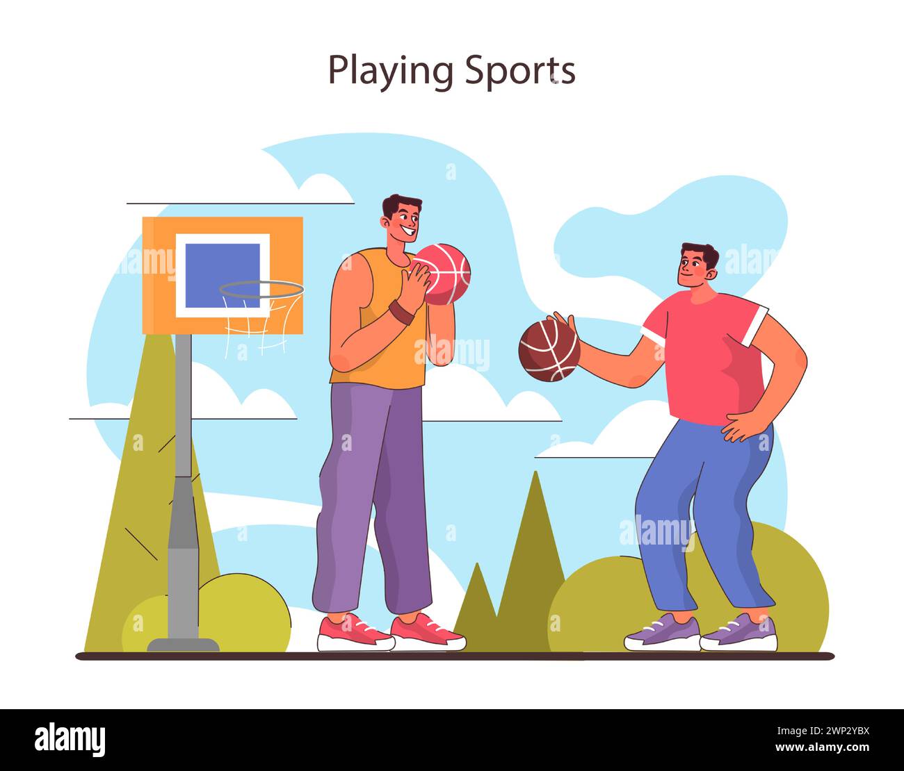 Playing Sports concept. Pals sharing a friendly game of basketball ...