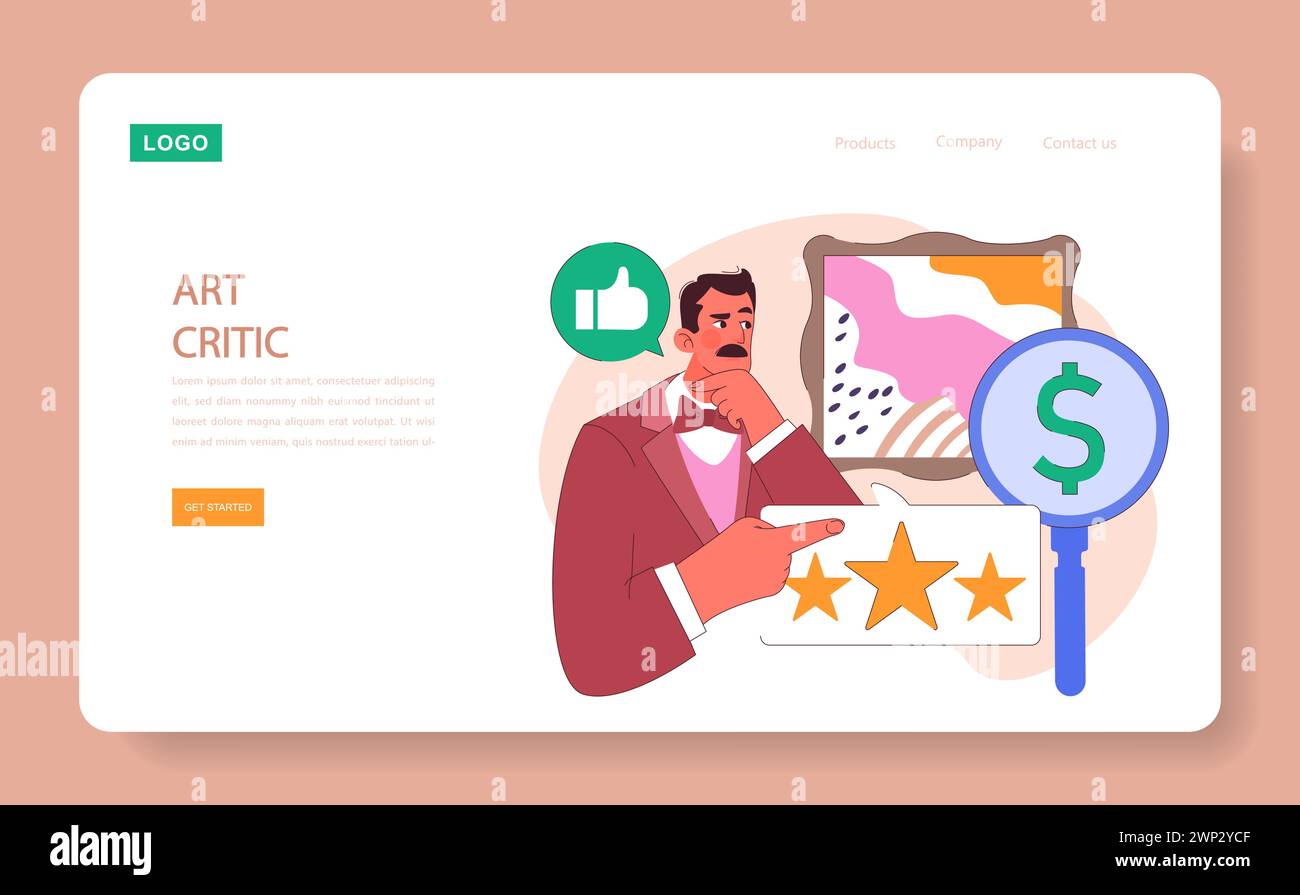 Museum or art gallery web or landing. Thoughtful art critic evaluates ...