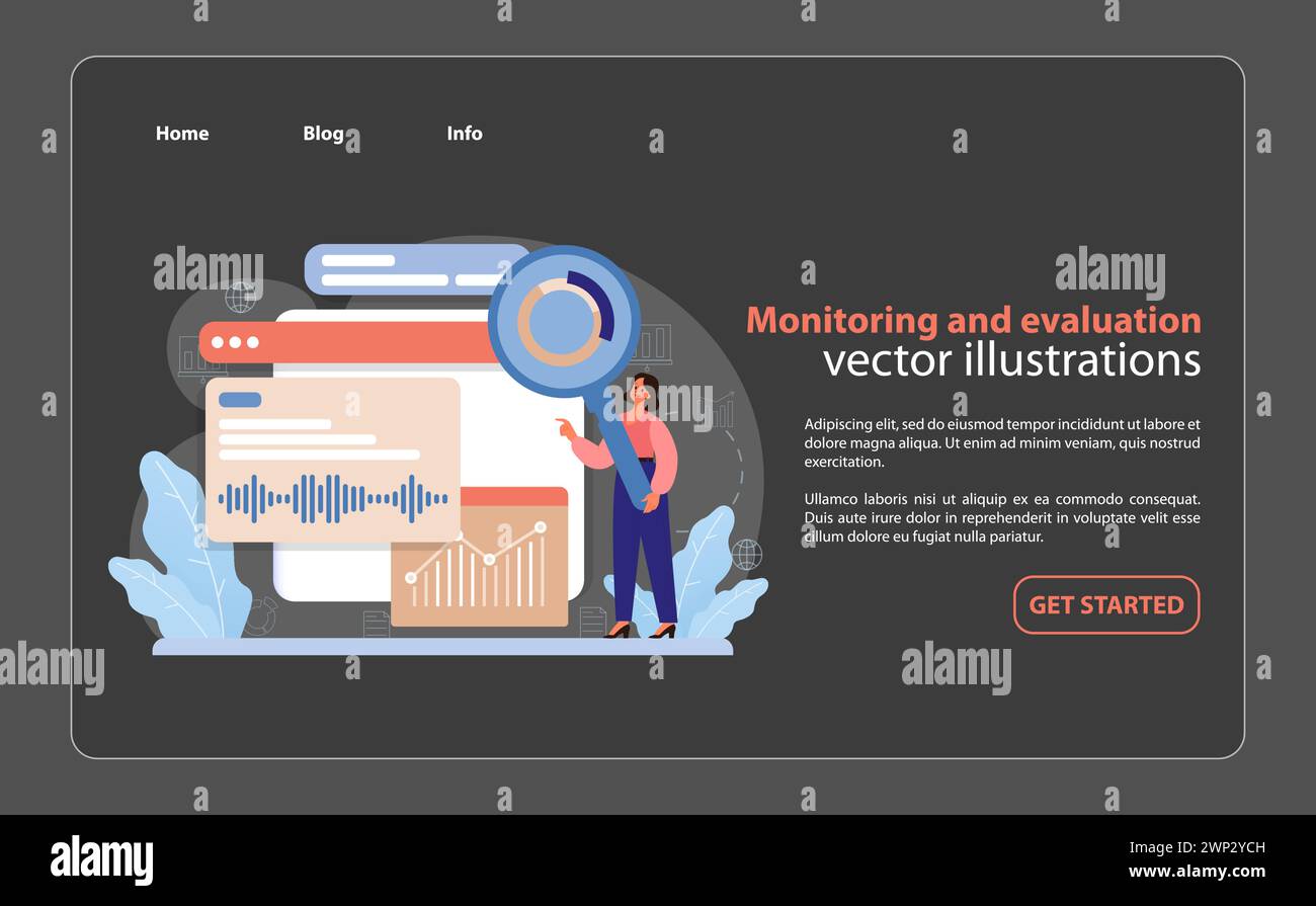 Monitoring and Evaluation. An expressive vector illustration showcasing ...