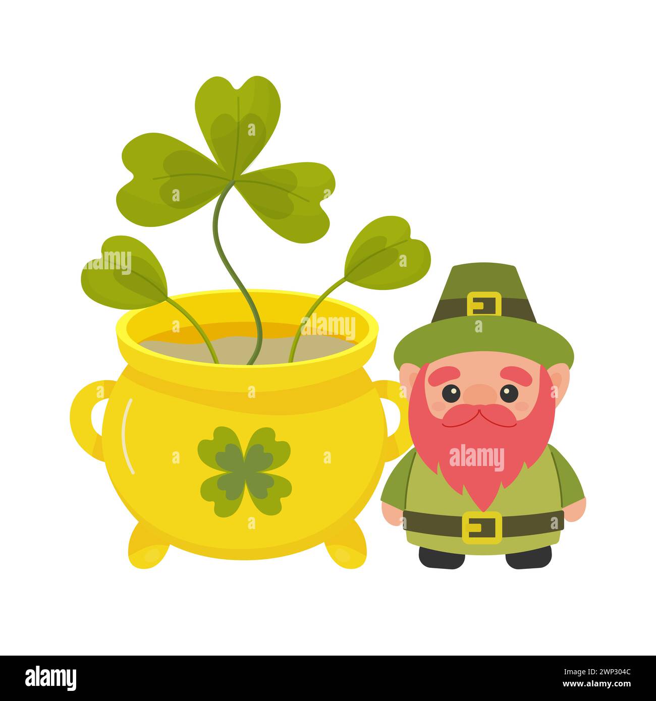 St patrick's day, cute leprechaun with golden clover pot, . vector ...