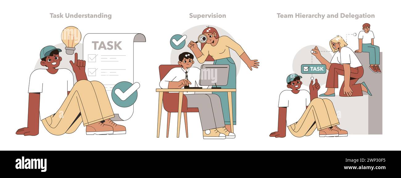 Task Delegation concept set. Visual narratives on the exercise of ... Task Delegation concept set. Visual narratives on the exercise of ...