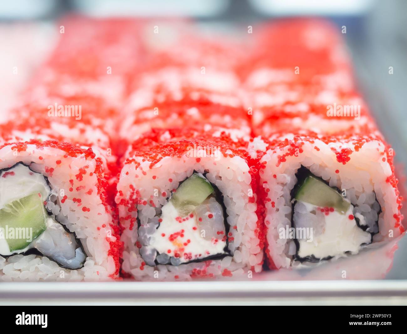rows of rolls in the restaurant window, take away Stock Photo - Alamy