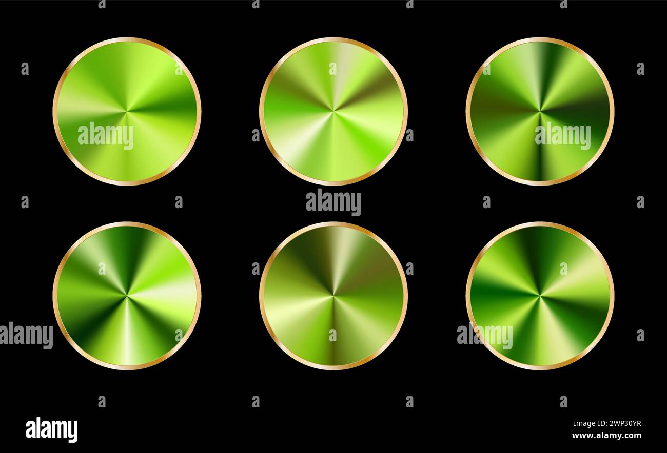 Round green metal button or knob. Realistic texture.3d vector ...