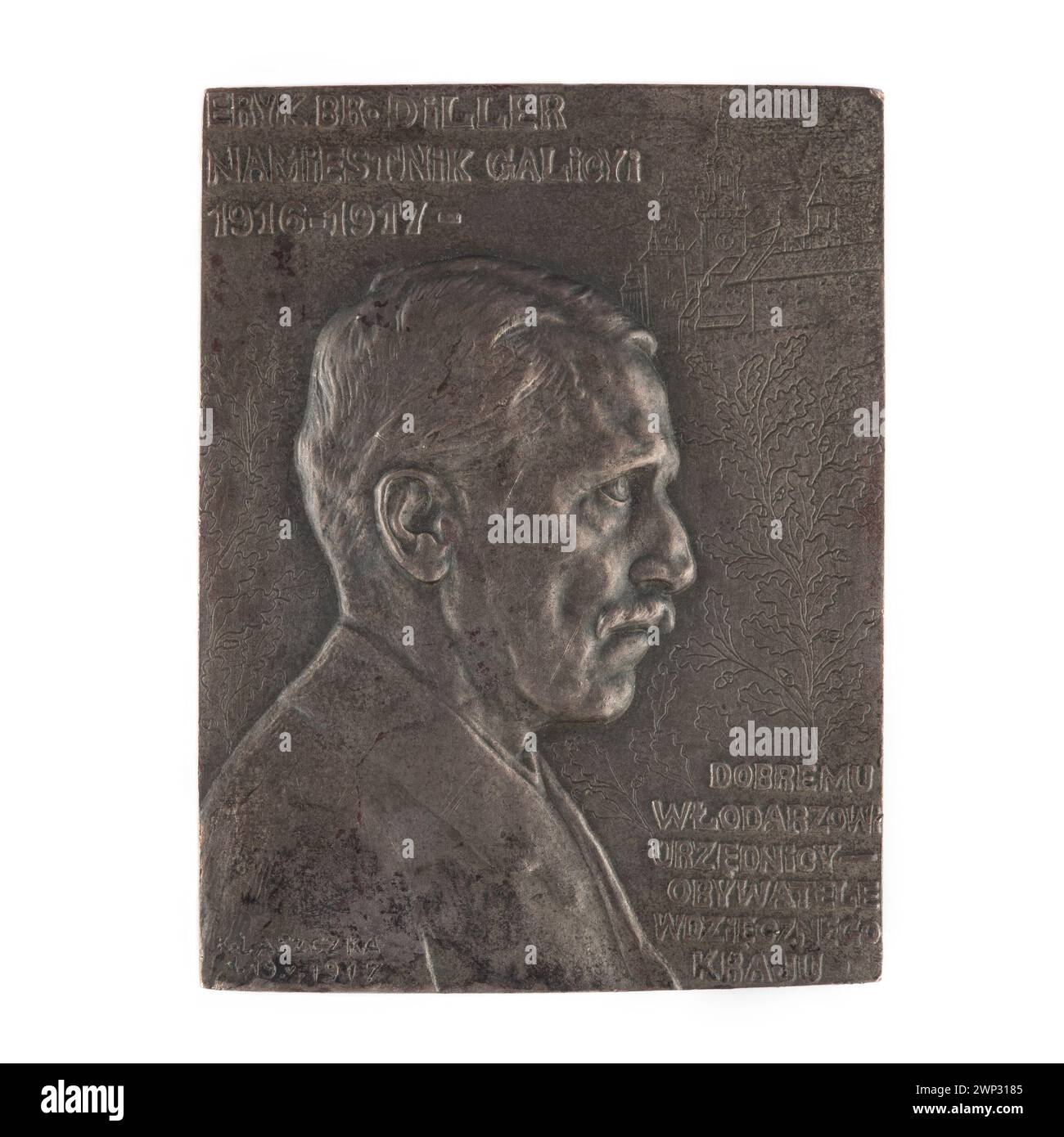 A 1917 plaque by Konstanty Laszczka depicting Eryk Diller, featuring ...