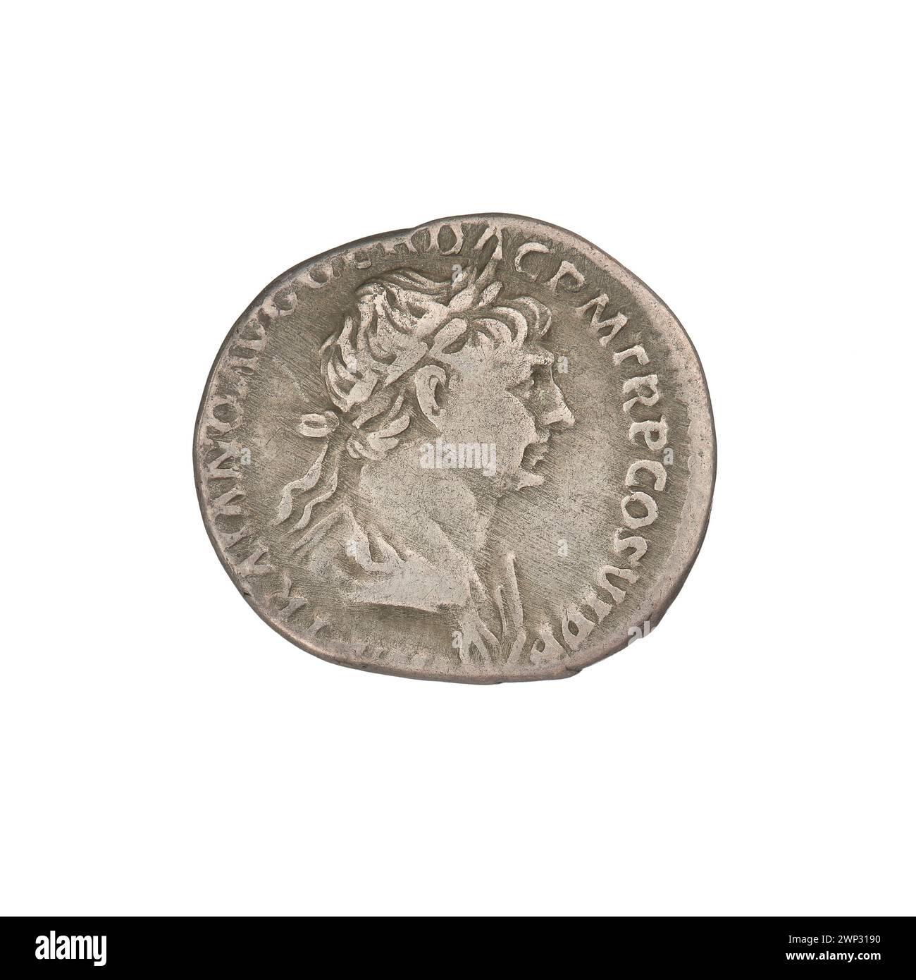 Trajan-era Roman denarius dated 112–117 CE, depicting the god Mars with ...