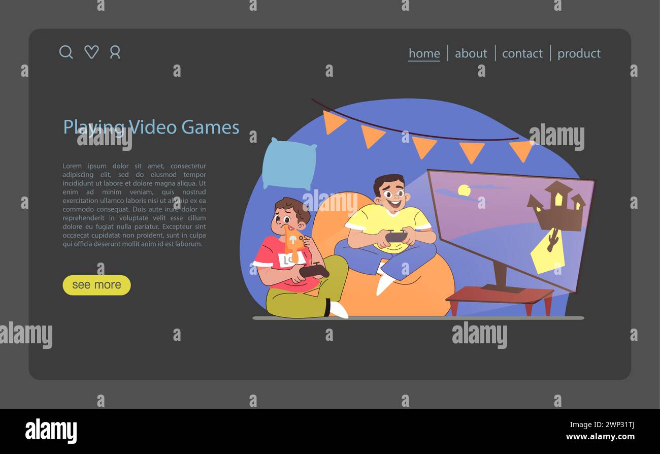 Playing Video Games concept. Friends immersed in an animated gaming ...