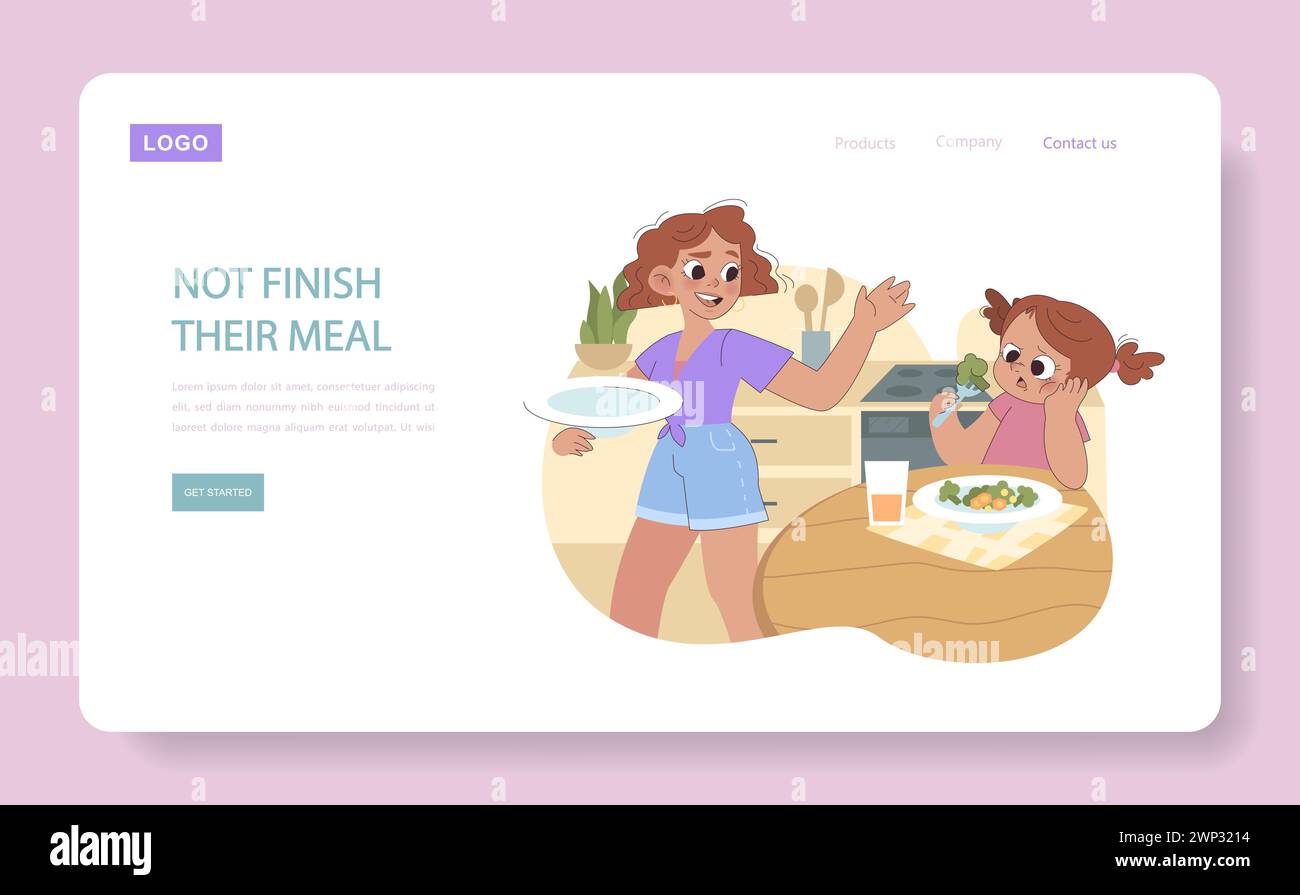 Mealtime Understanding concept. A child contemplates her vegetables ...