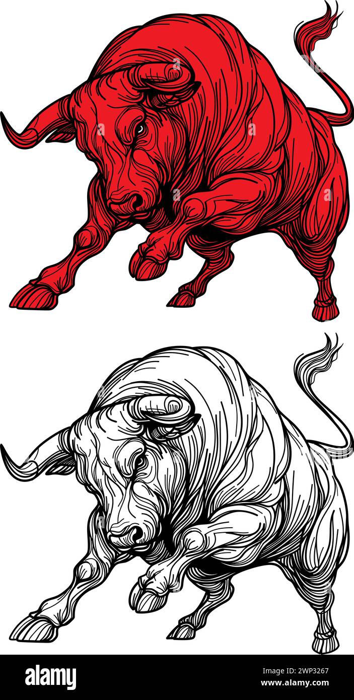 The red bull tilted his horned head menacingly Stock Vector Image & Art ...