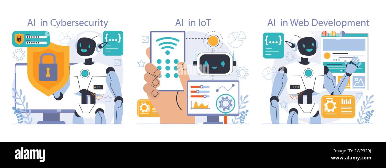 Ai integration set. Artificial intelligence and human synergy. Neural network assistance and ...