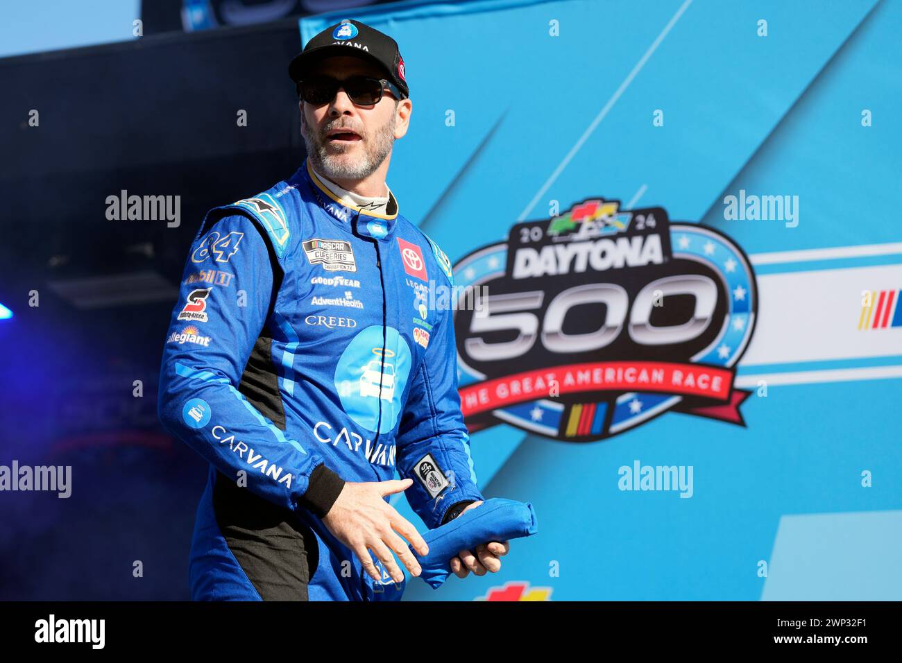 Jimmie Johnson walks out during driver introductions for the NASCAR ...