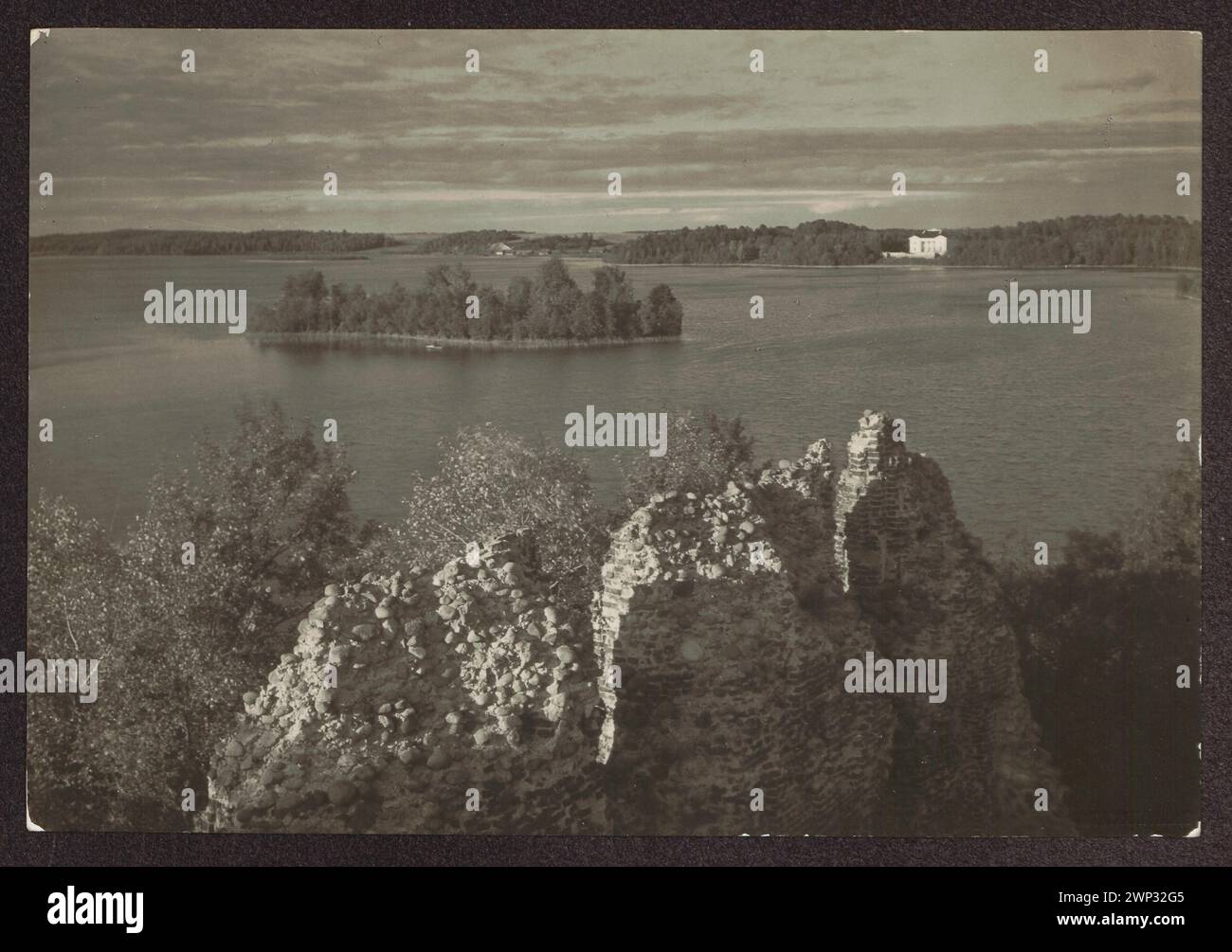 Photograph of Trakai showing the lake from the tower on the island ...