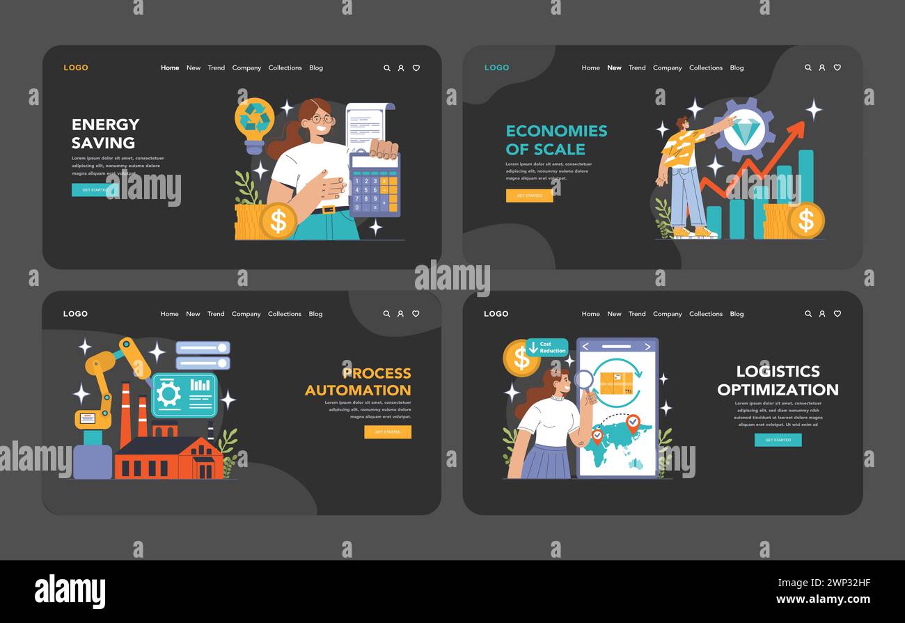 Reducing The Cost Of Production Dark Or Night Mode Web Or Landing Set