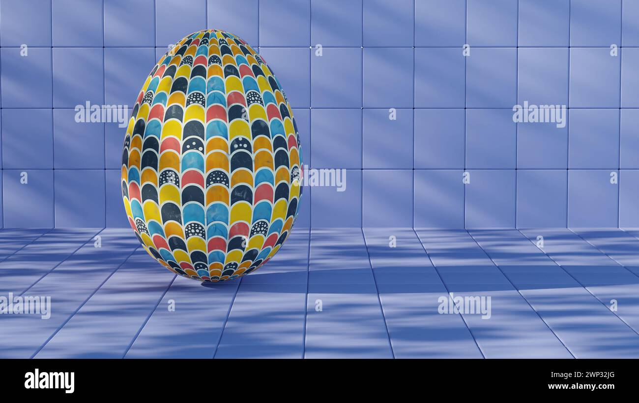 3D minimalist Easter egg design featuring a retro wave pattern, blending modern aesthetics with ...