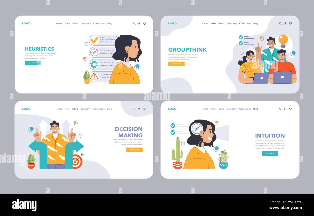 Decision-making web or landing set. Strategic thinking, brainstorming ...