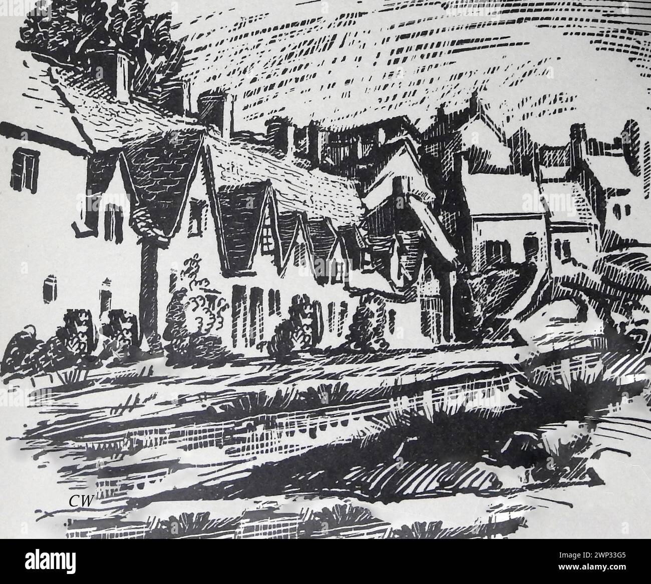 An old 1930's mage of Arlington Rows, Cotswold Stock Photo - Alamy