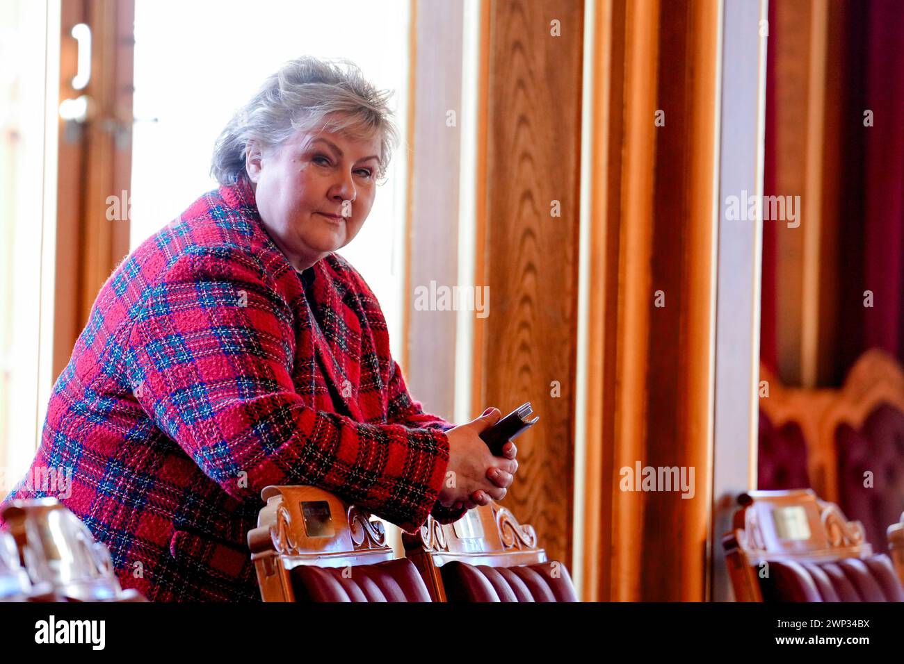 Oslo 20240305.Erna Solberg (Conservative Party) in the Storting hall in ...