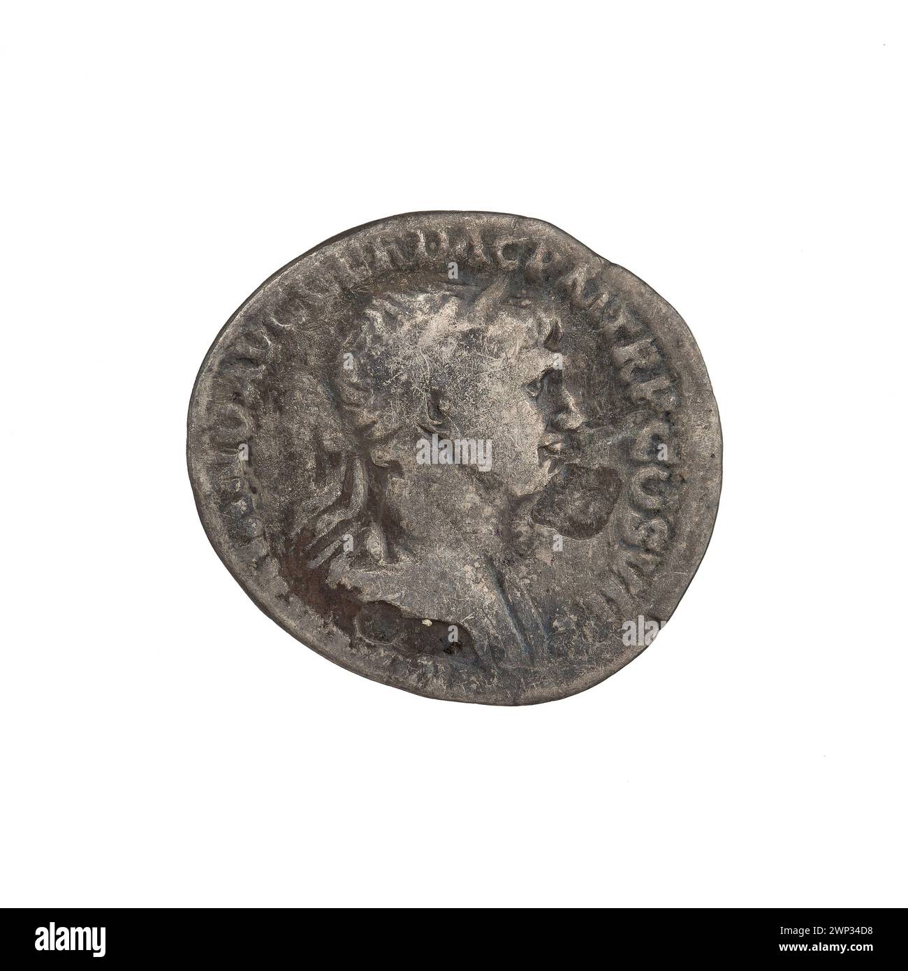 Silver denarius from 112-114 AD depicting Emperor Trajan with heads ...