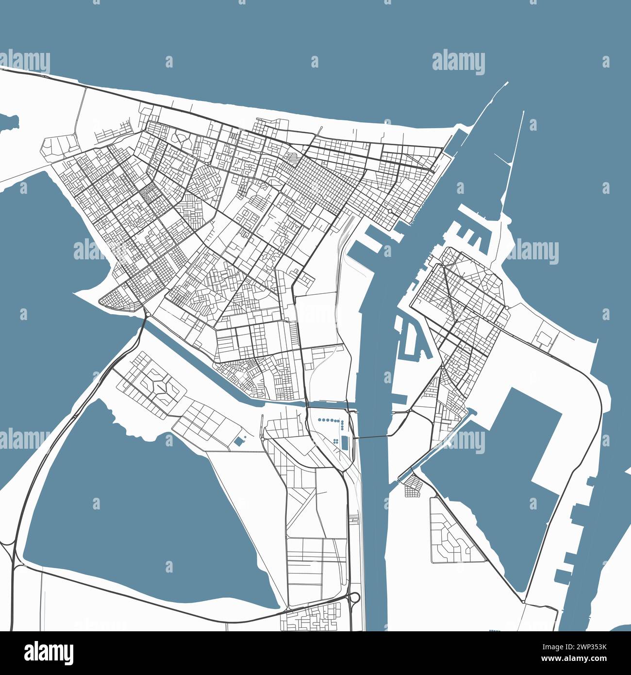 Map of Port Said, Egypt. Detailed city vector map, metropolitan area ...