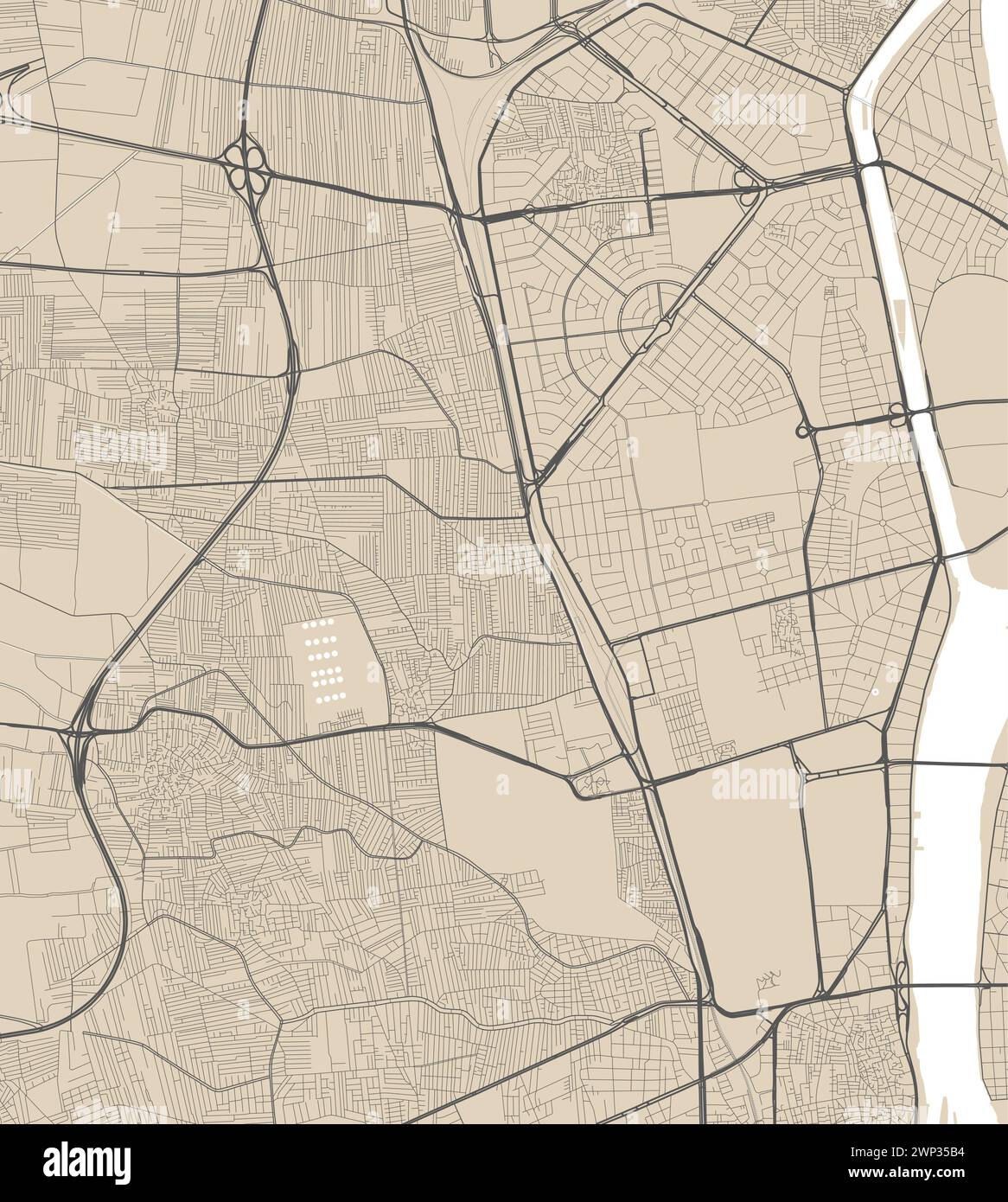 Giza map, Egypt. City map, vector streetmap with roads and rivers Stock ...