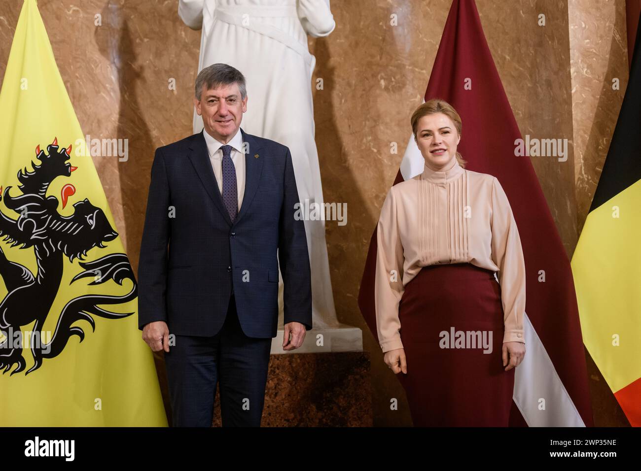 RIGA, Latvia. 5th Mar, 2024. Jan Jambon (L), Minister President of ...