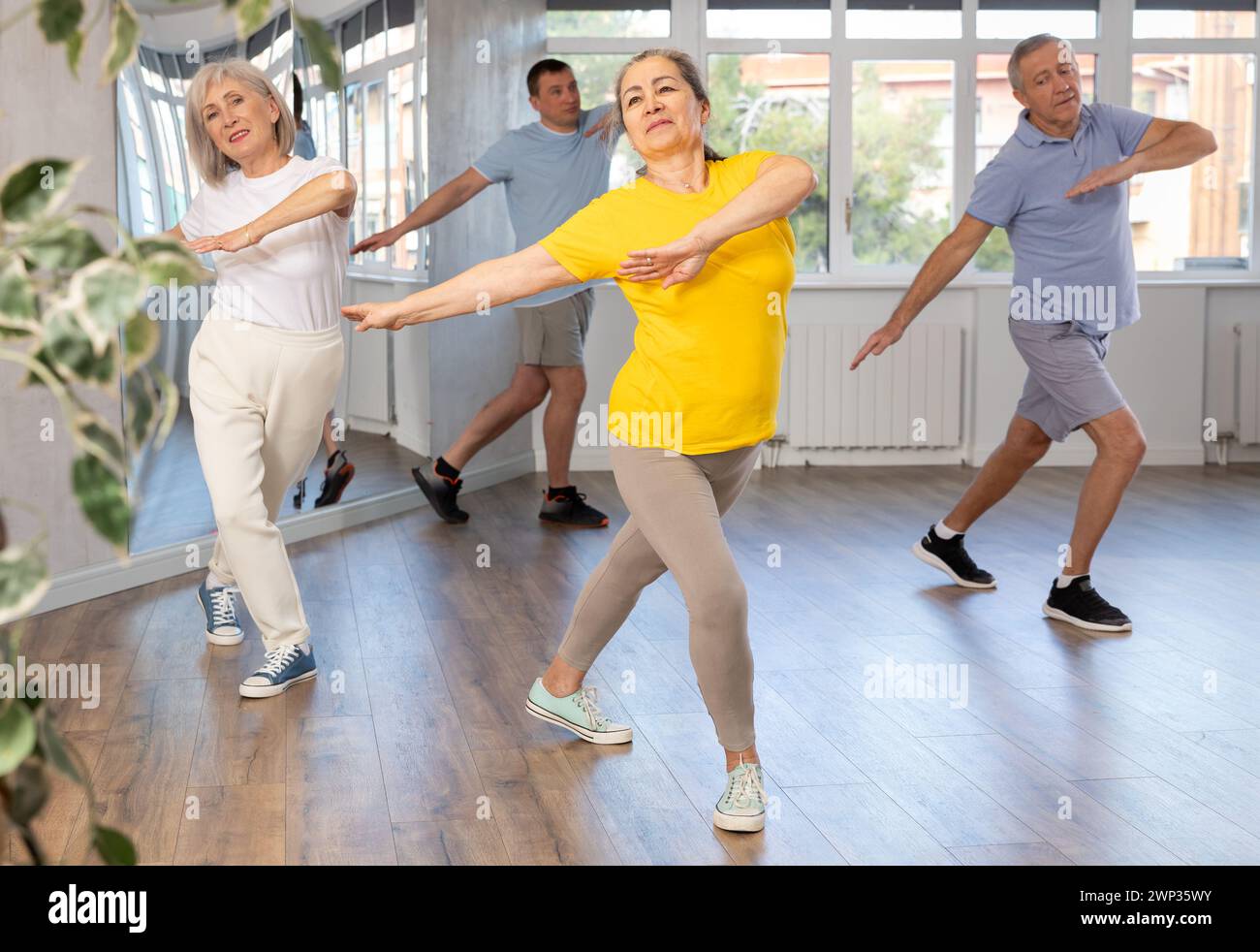 Elderly woman dances modern dances in group Stock Photo - Alamy