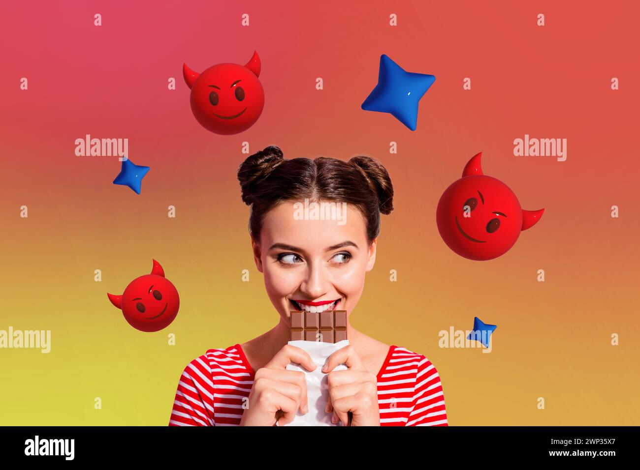 Drawing collage creative template of mischievous girl eat sweet ...