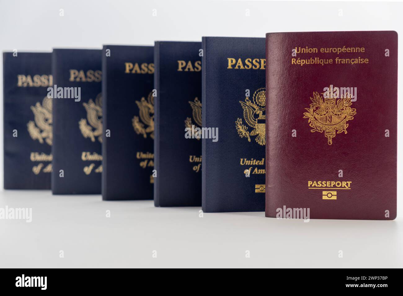 1 France 5 United States passports transparent background, prespective ...