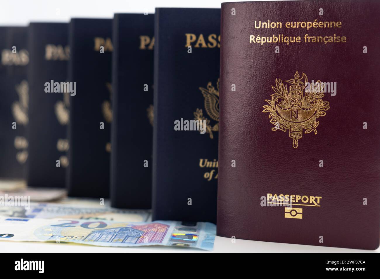 United States and France passports on currency transparent background ...