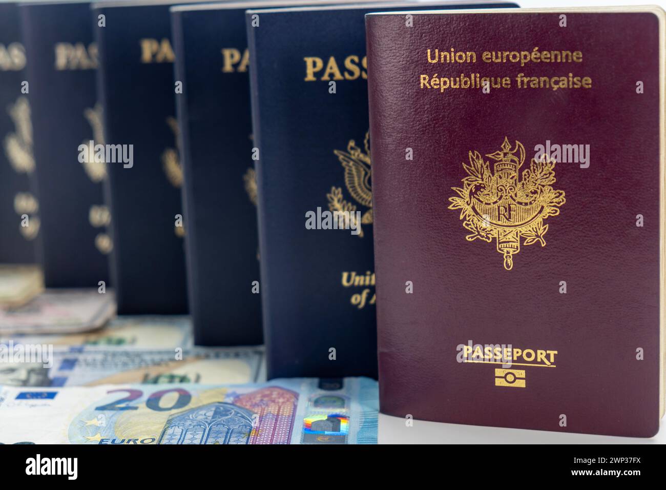 United States and France passports on currency transparent background ...