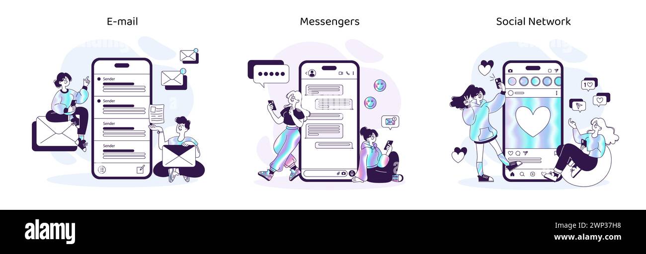 Digital Correspondence set. Navigating emails, instant messengers, and ...