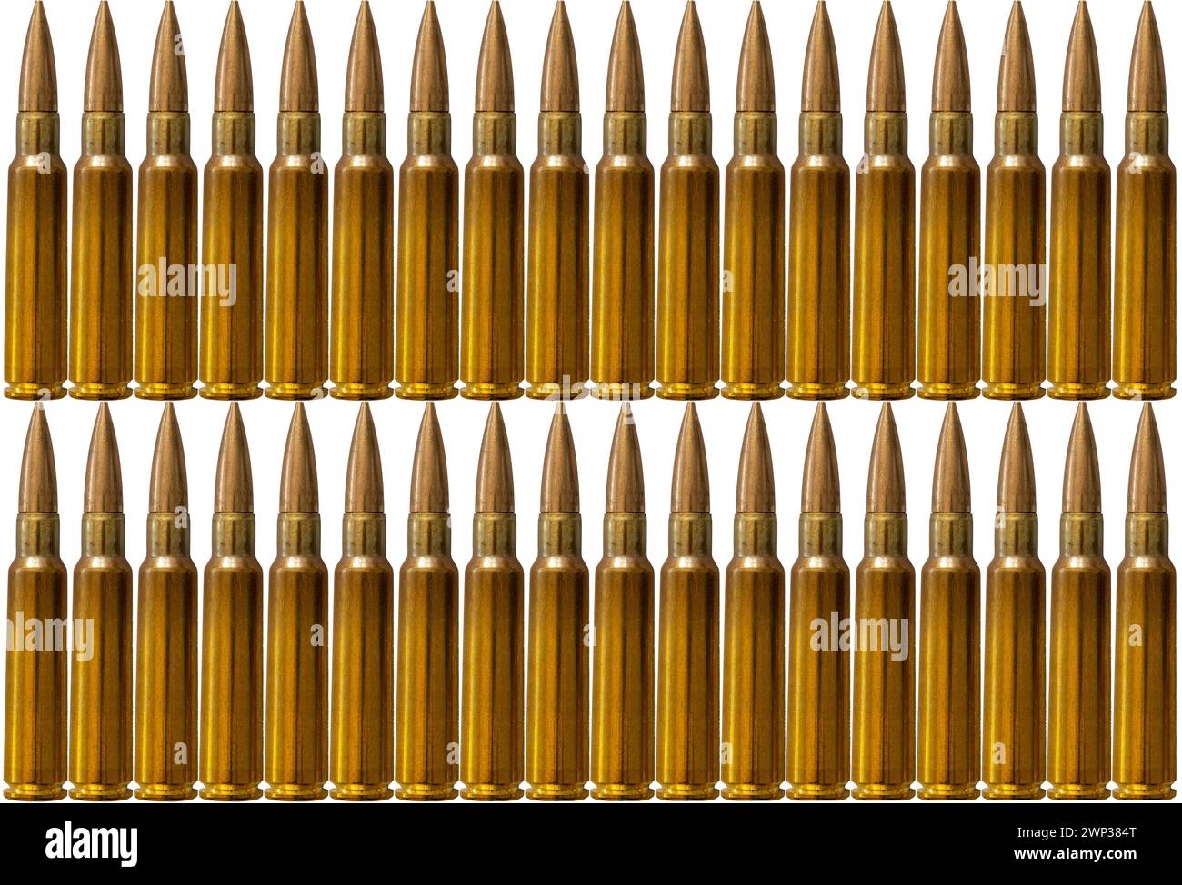 Two rows of rifle cartidges on a white background Stock Photo - Alamy