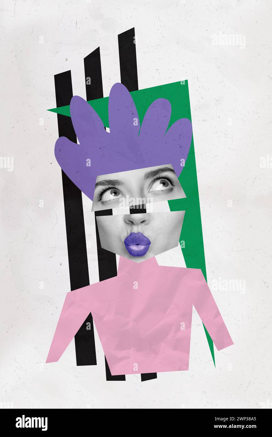 Vertical collage picture banner subconcious concept weird cute woman ...