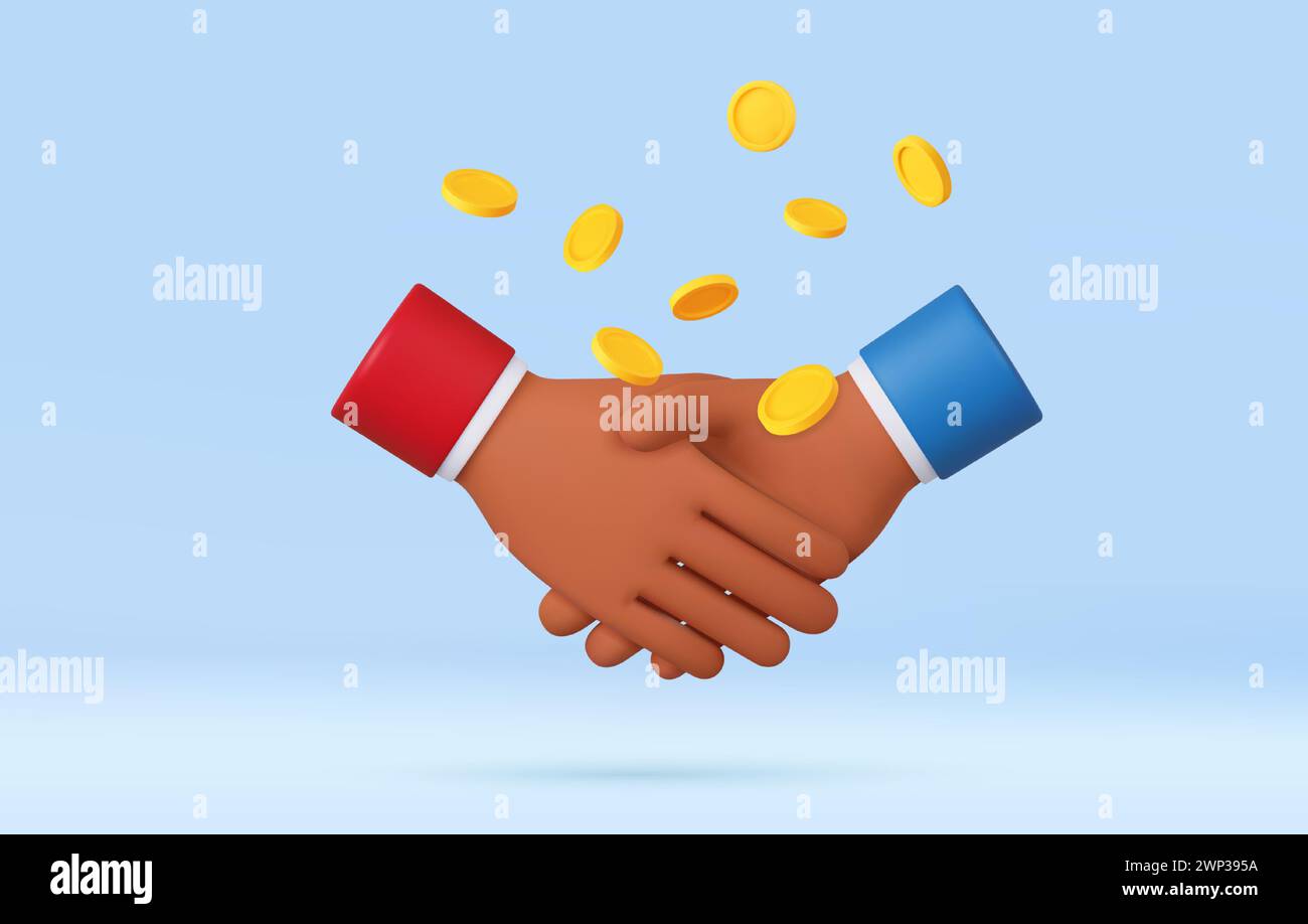 3D handshake finance deal. New investments and financial success ...