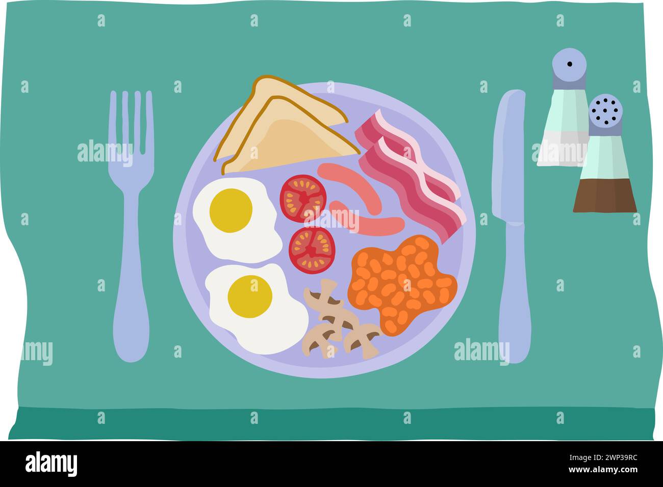 Fried Breakfast Food Knife Fork Plate Illustration Stock Vector Image ...